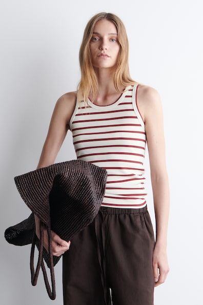 RIBBED TANK TOP - RED / WHITE / STRIPED | COS