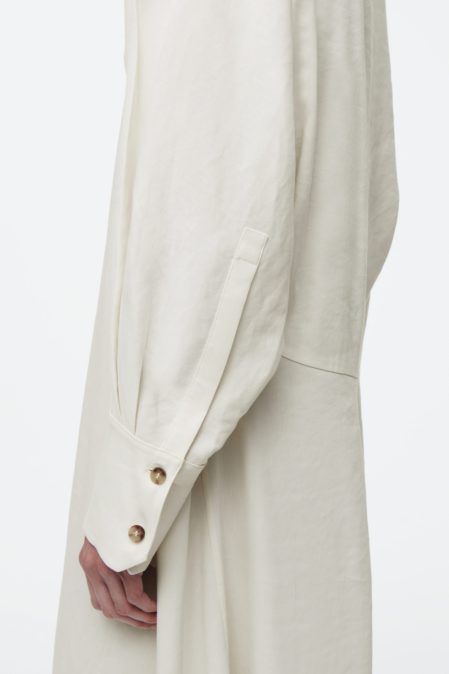 V-NECK LINEN SHIRT DRESS - ECRU | COS