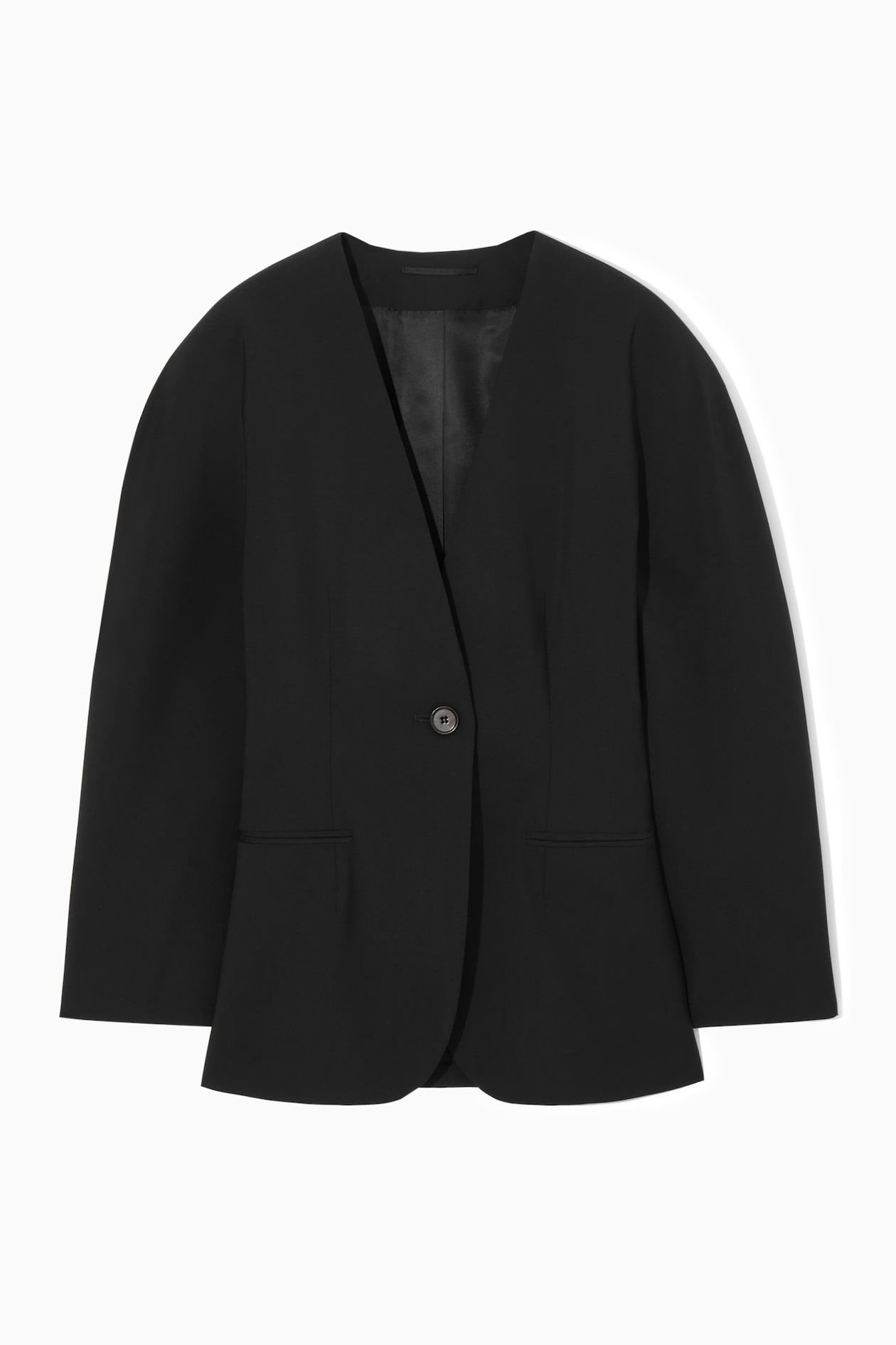 Women's BLACK SCULPTED COLLARLESS WOOL BLAZER | H&M GB