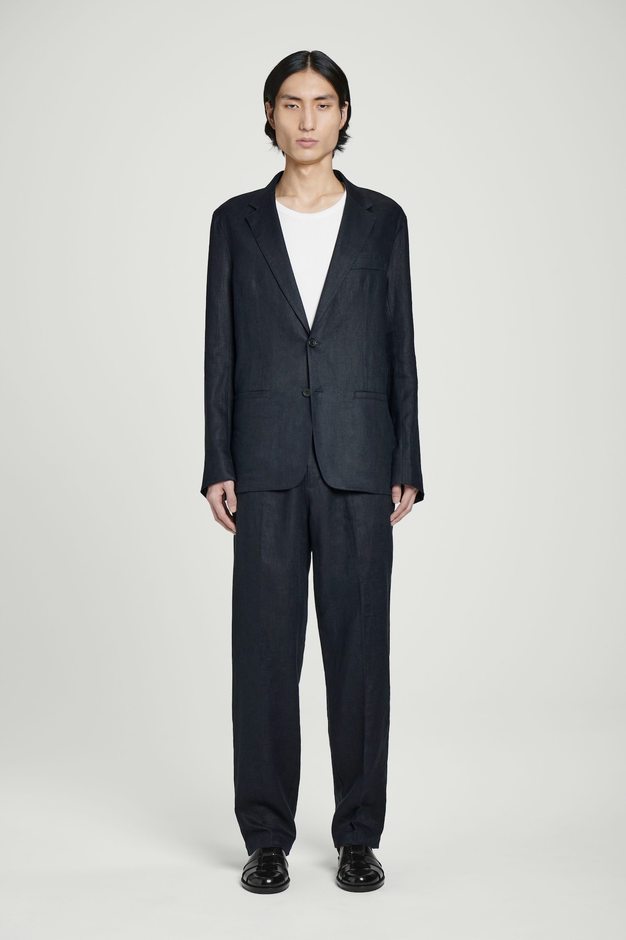 RELAXED LINEN TAPERED TROUSERS - NAVY | COS