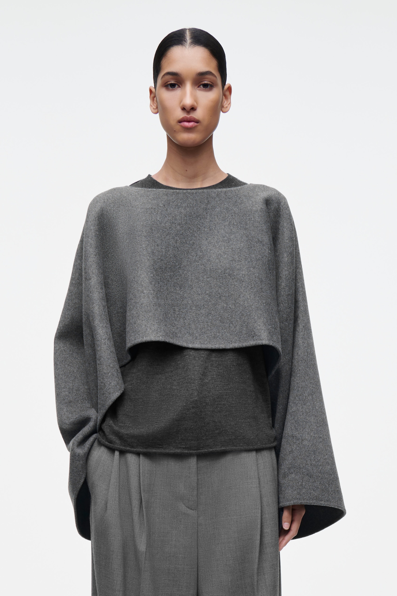 DOUBLE-FACED WOOL HYBRID CAPE - GRAY | COS