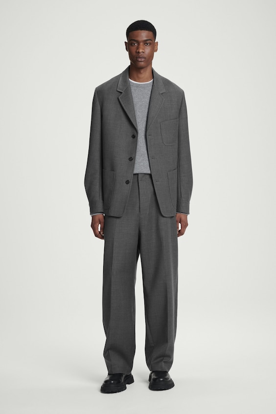 RELAXED UNSTRUCTURED MERINO WOOL-BLEND BLAZER - GREY | COS