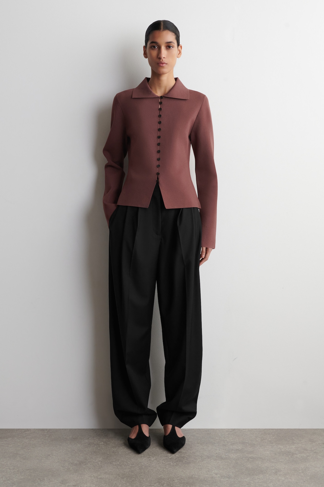 WAISTED MILANO-KNIT CARDIGAN - RUST BROWN | COS US