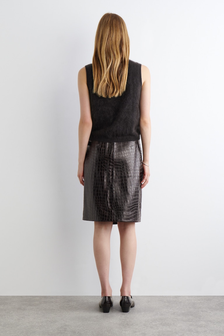 CROC-EMBOSSED LEATHER WRAP SKIRT - DARK BROWN | COS US