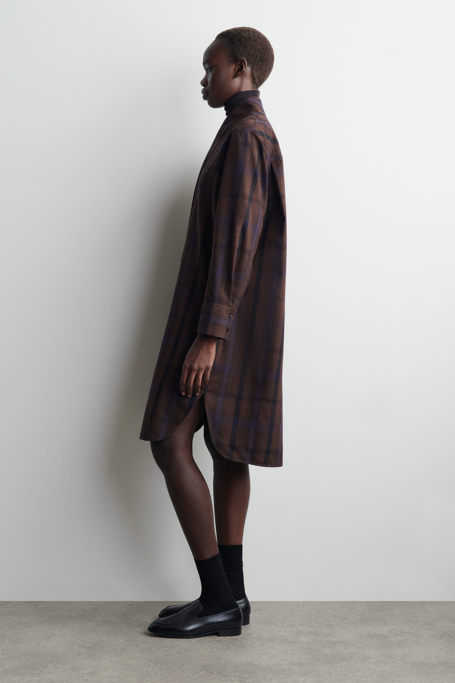 CHECKED WOOL-BLEND SHIRT DRESS - BROWN / CHECKED | COS