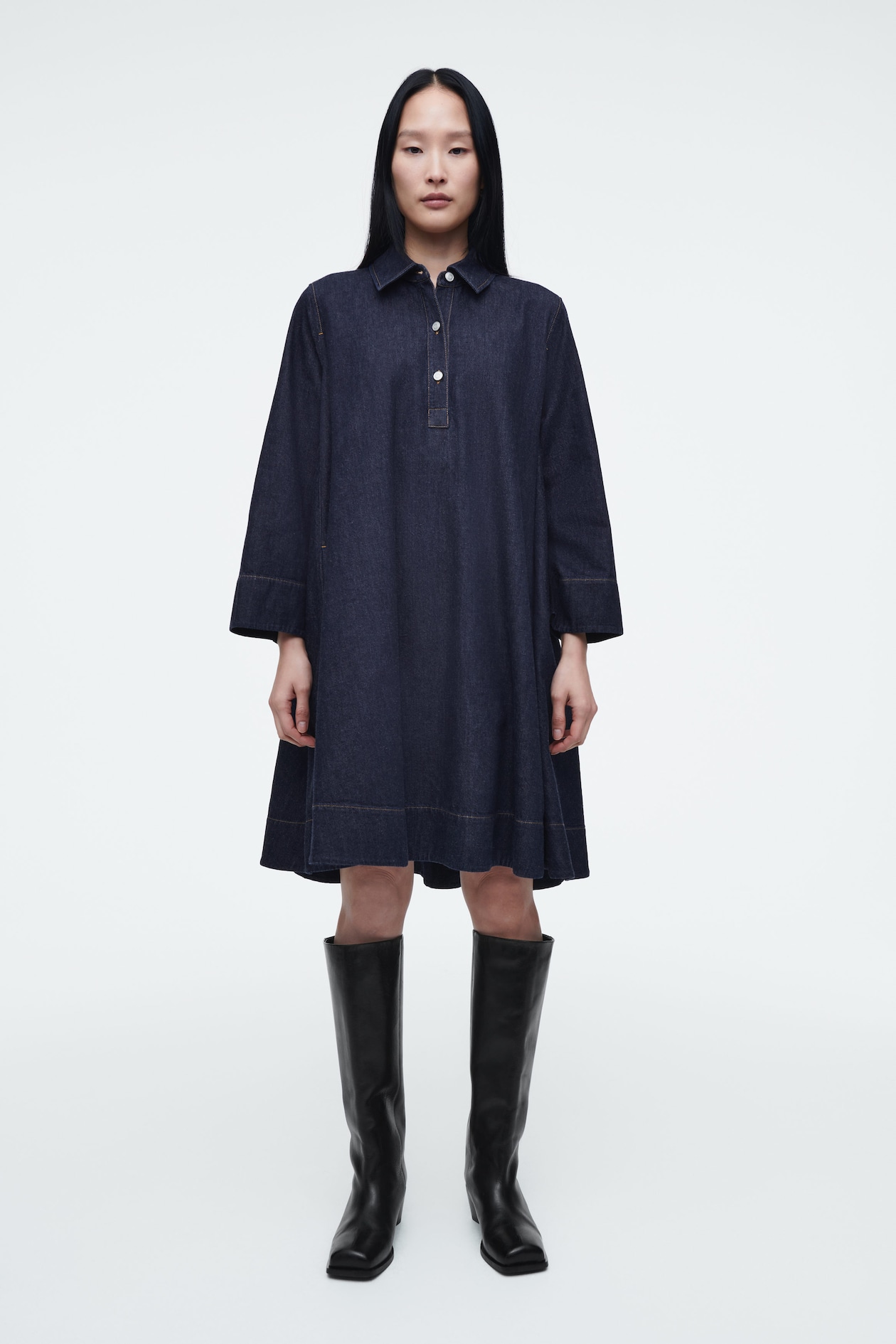 A-LINE DENIM MINI SHIRT DRESS - DARK BLUE | COS