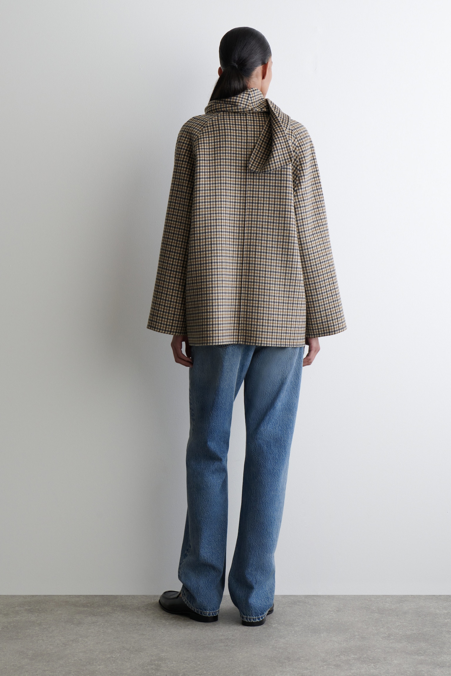 DOUBLE-FACED WOOL SCARF SHORT JACKET - BEIGE / CHECKED | COS US