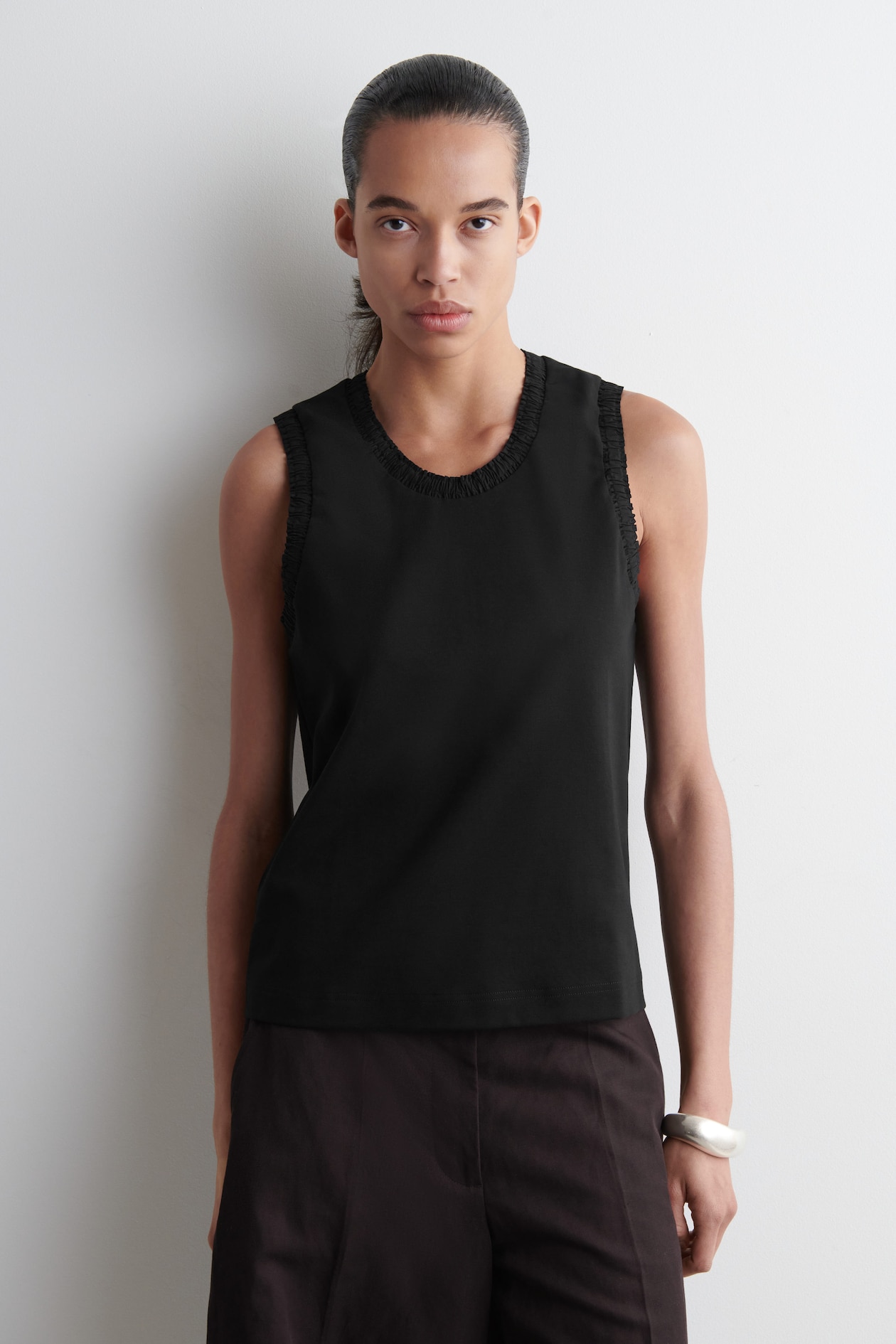 GATHERED COTTON TANK TOP - BLACK | COS