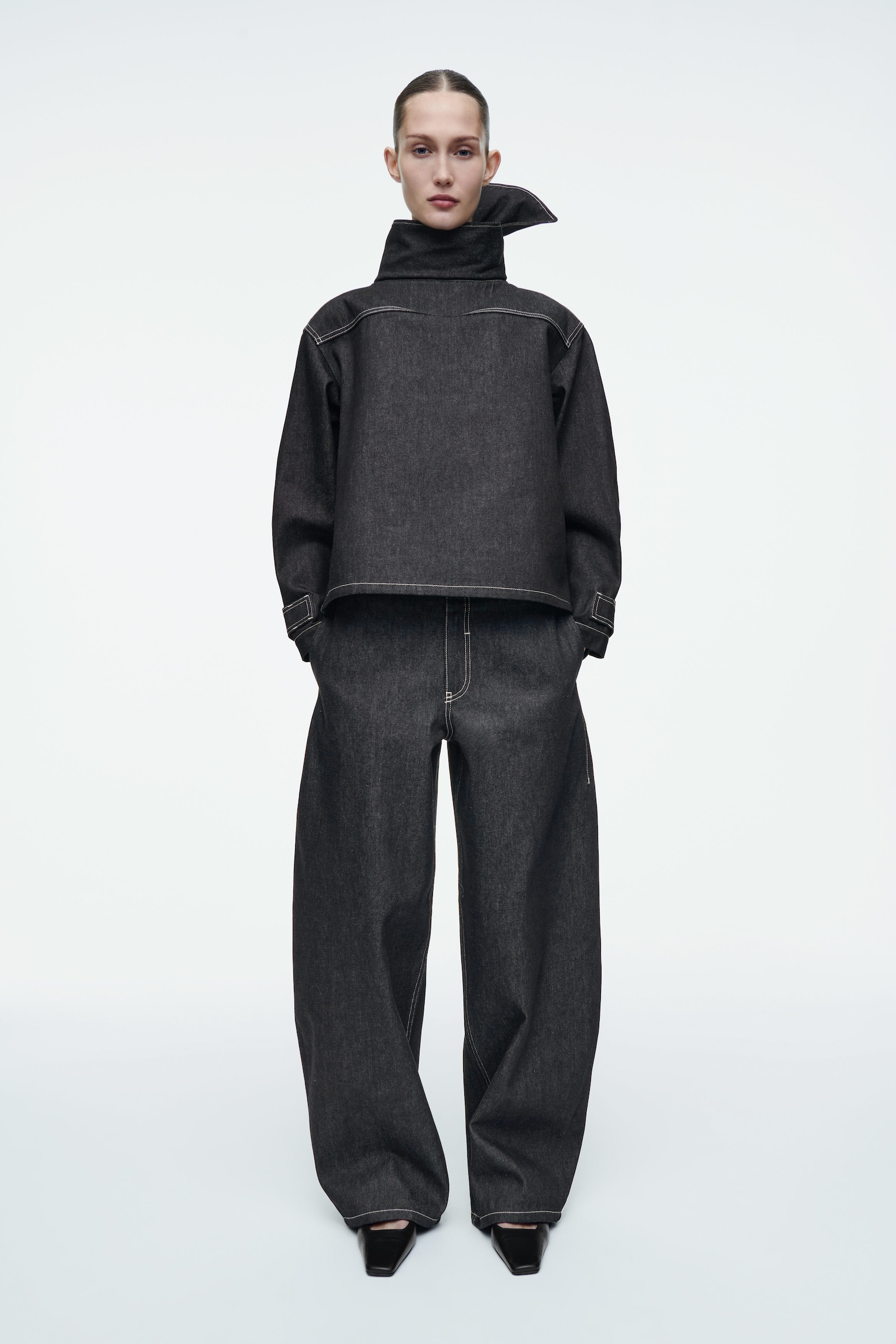 SCARF-DETAIL RAW DENIM TOP - INDIGO | COS