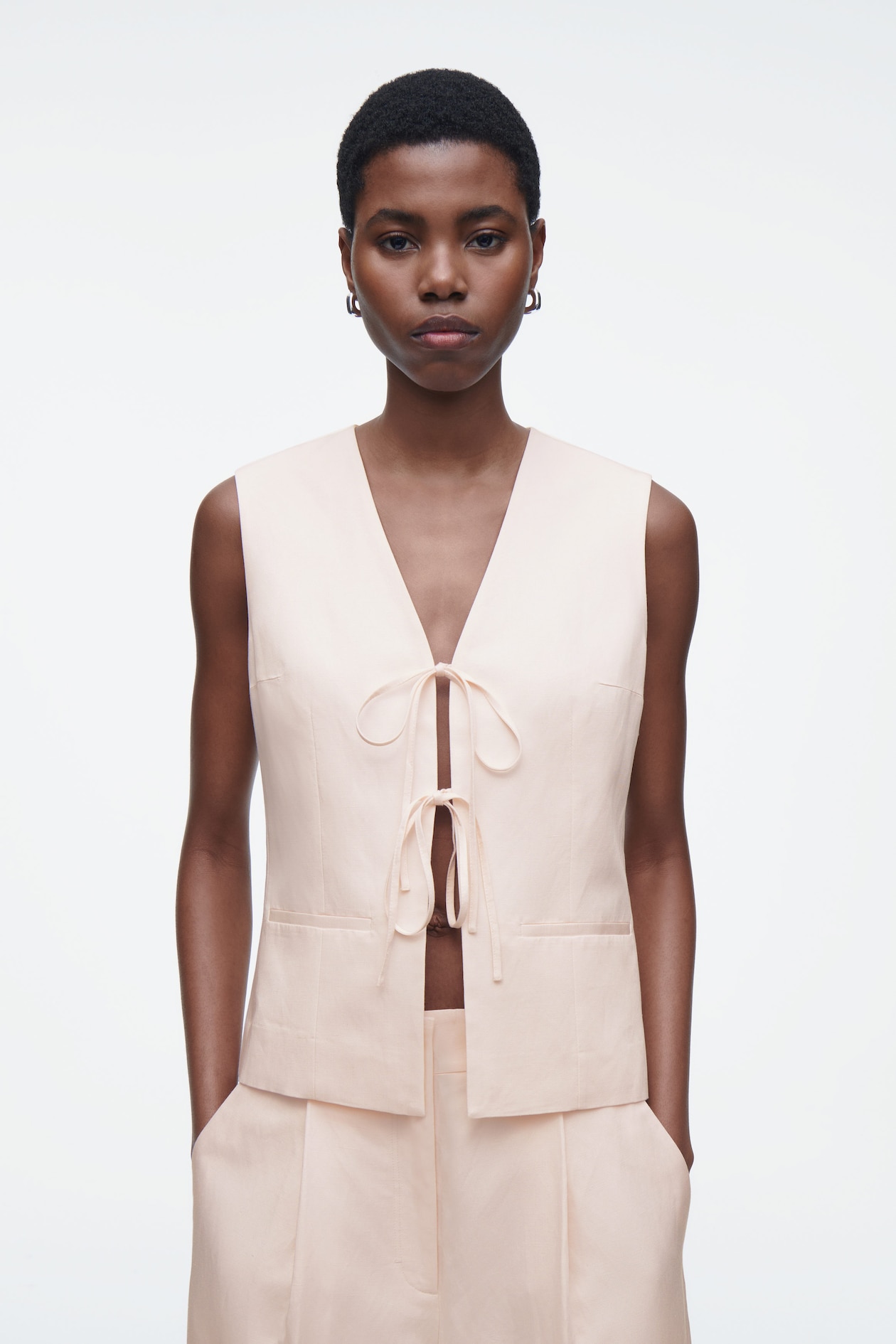 LINEN-BLEND TIE-FRONT WAISTCOAT - LIGHT PINK | COS
