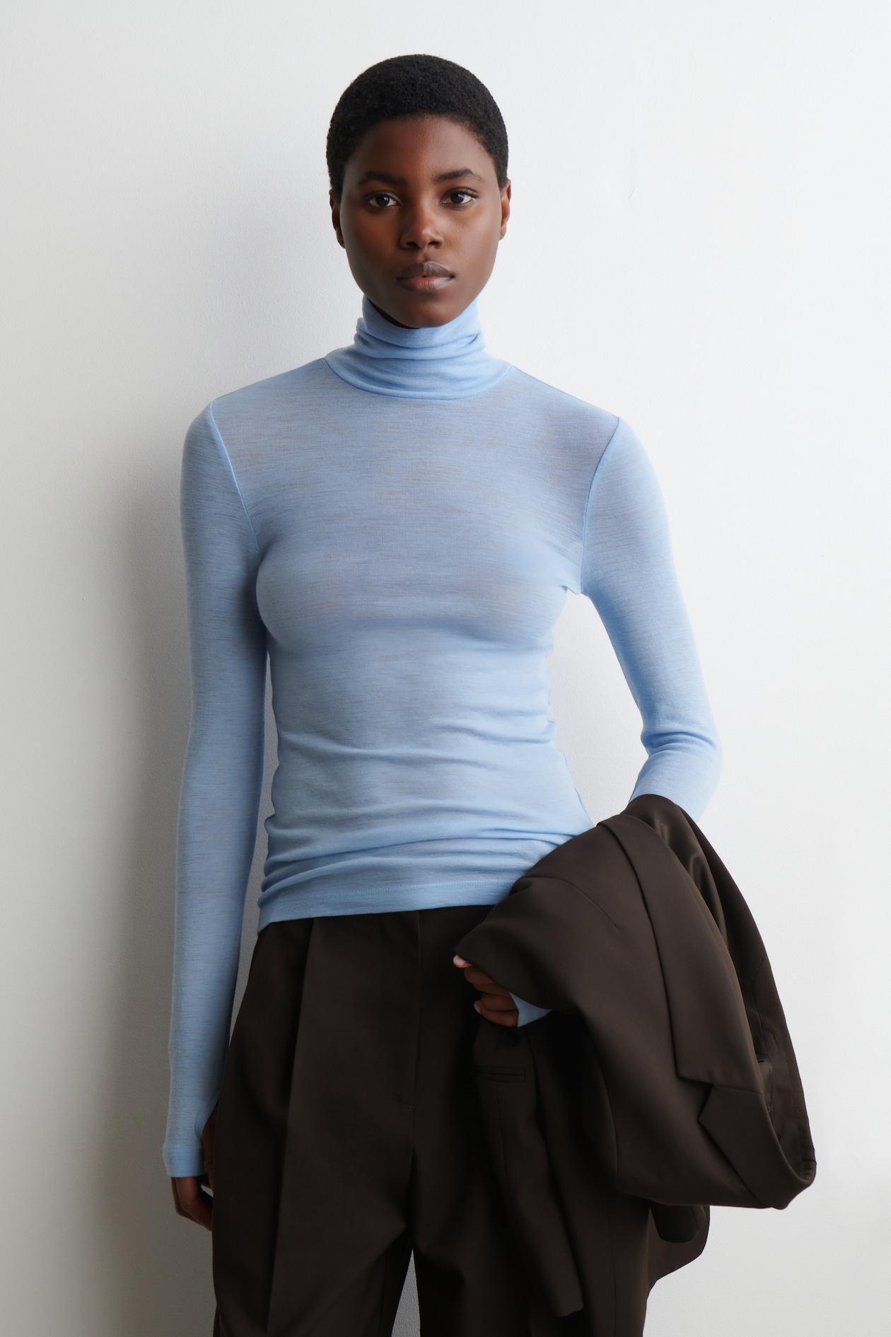 Women's LIGHT BLUE MERINO WOOL HIGH-NECK TOP | H&M GB