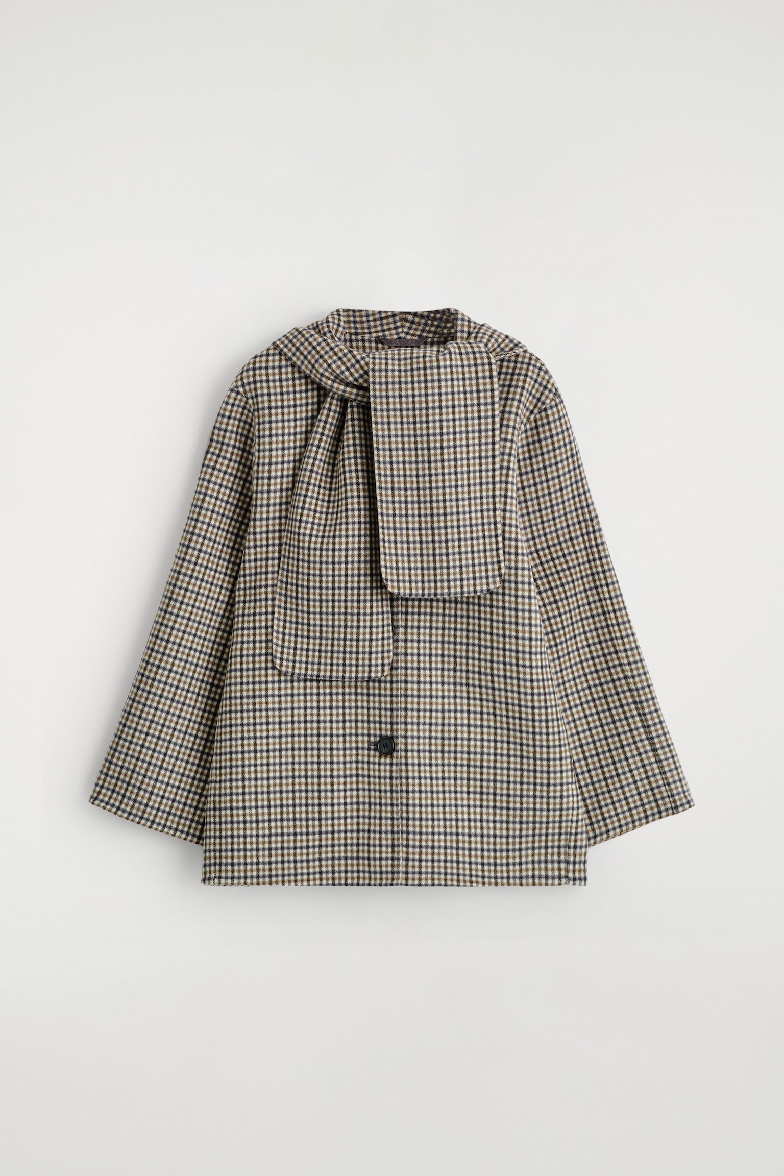 DOUBLE-FACED WOOL SCARF SHORT JACKET - BEIGE / CHECKED | COS US