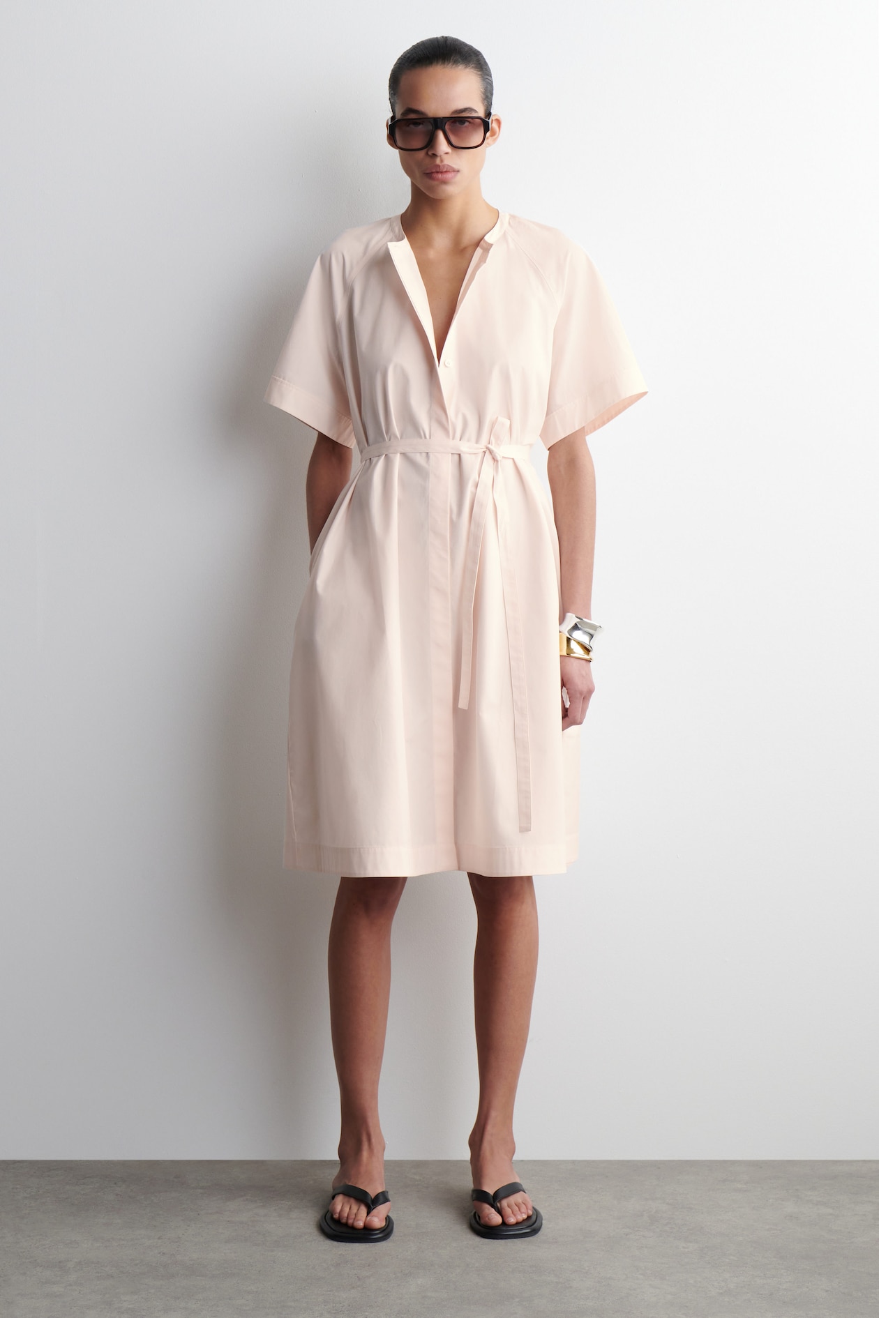 RAGLAN-SLEEVE COTTON MIDI DRESS - LIGHT PINK | COS