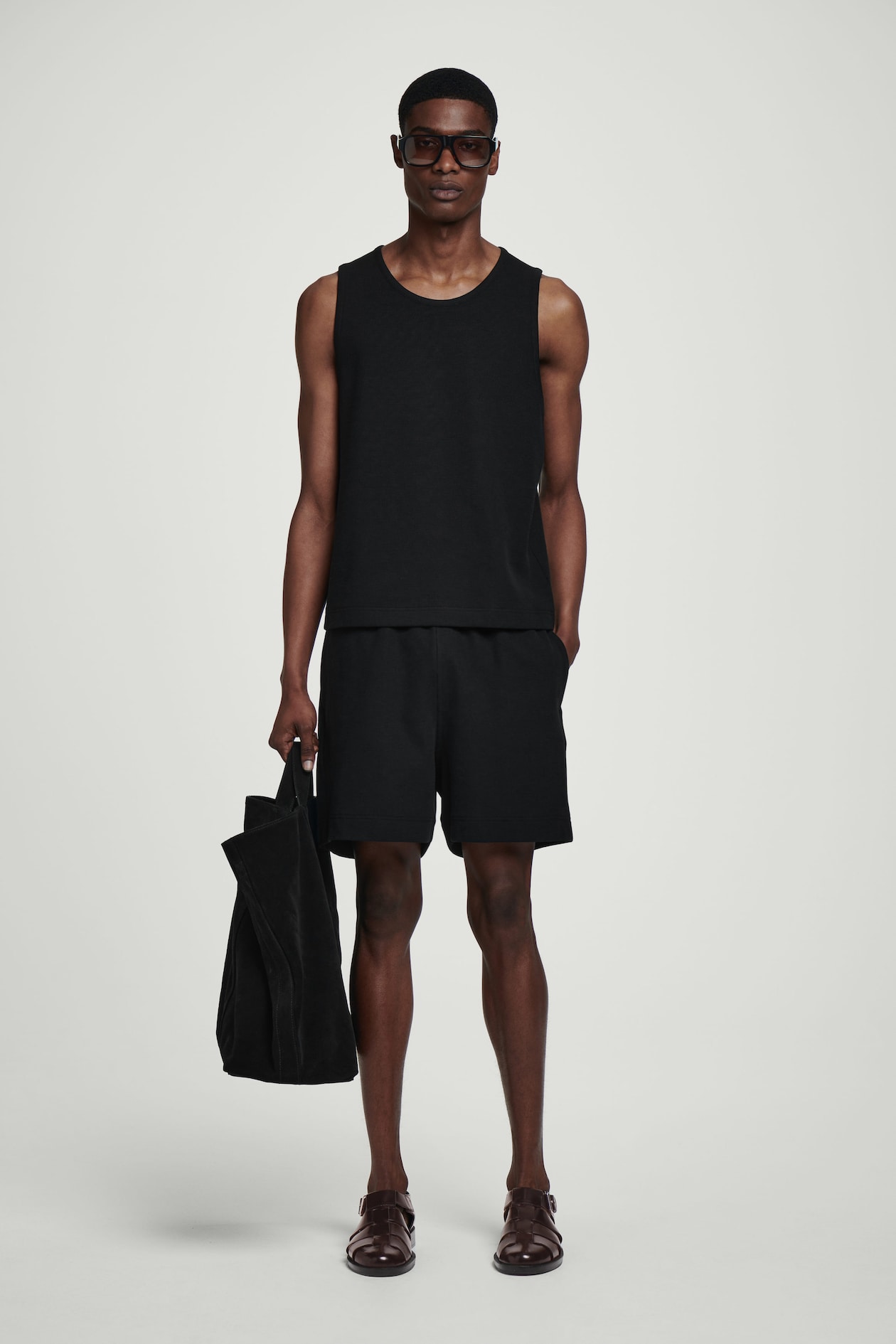 TEXTURED COTTON-JERSEY SHORTS - BLACK | COS