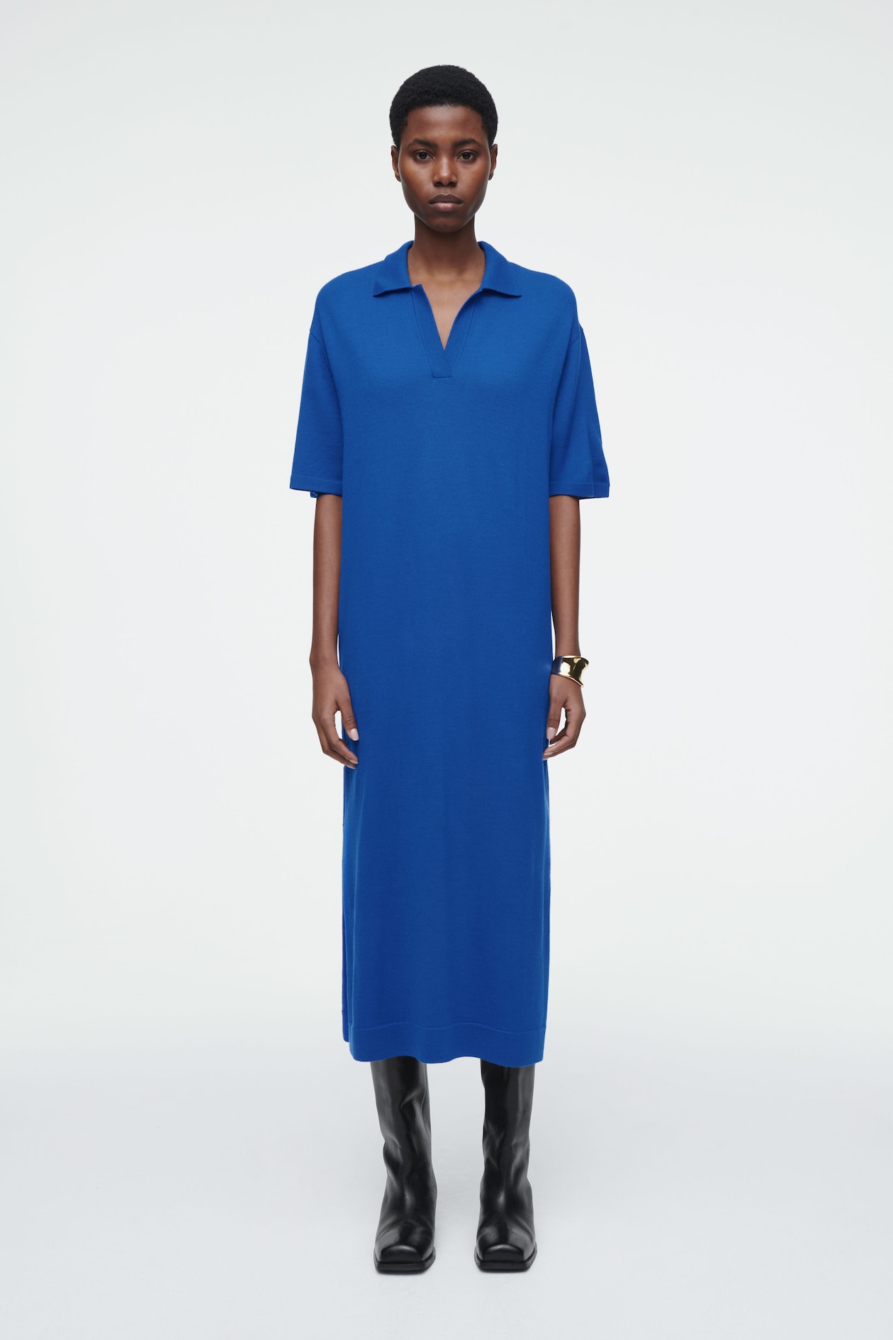 MERINO WOOL POLO DRESS - COBALT | COS