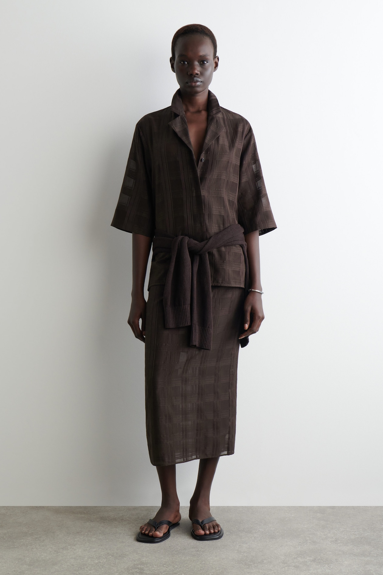 LAYERED SHEER CHECKED MIDI SKIRT - DARK BROWN | COS GB