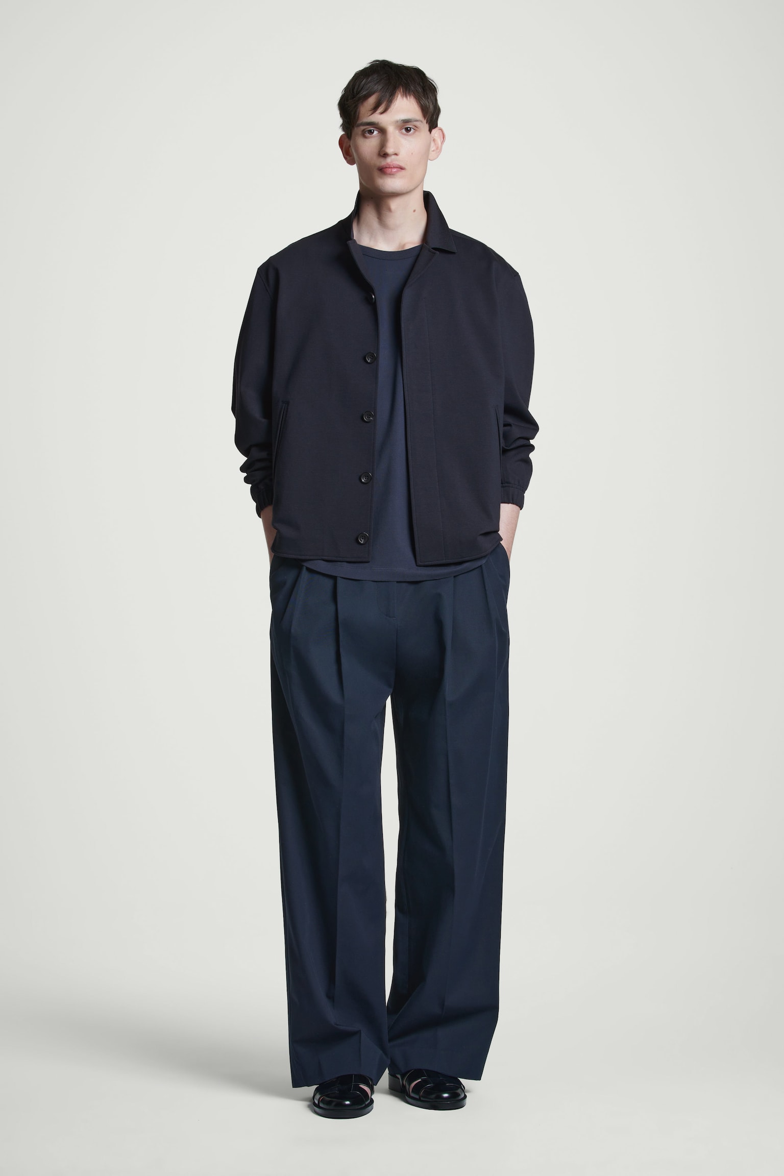 BRUSHED-COTTON T-SHIRT - NAVY | COS