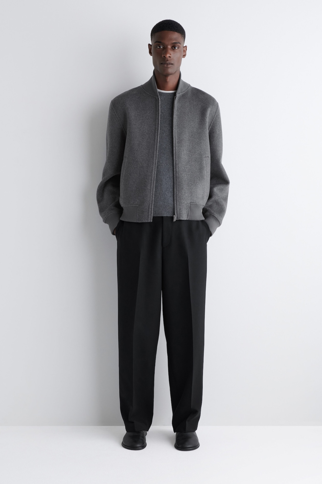 DOUBLE-FACED WOOL BOMBER JACKET - DARK GREY | COS GB