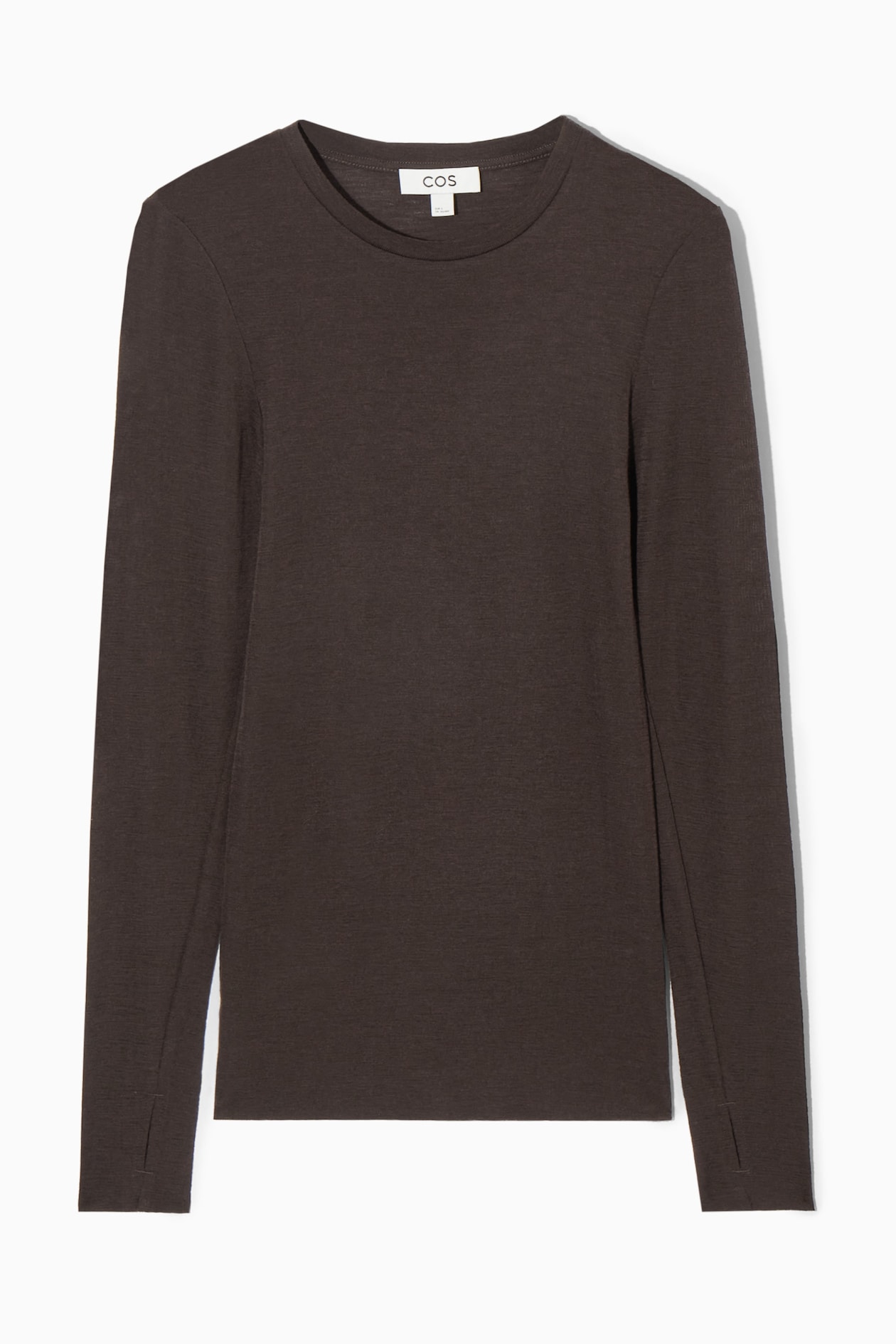 CREW-NECK MERINO WOOL TOP - DARK BROWN | COS