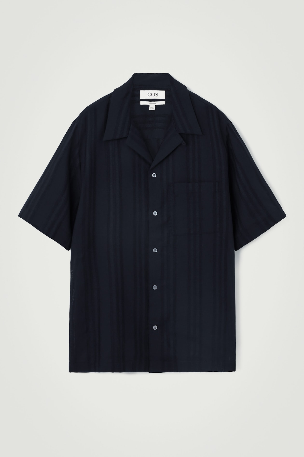 RELAXED STRIPE-JACQUARD COTTON SHORT-SLEEVED SHIRT - NAVY BLUE | COS
