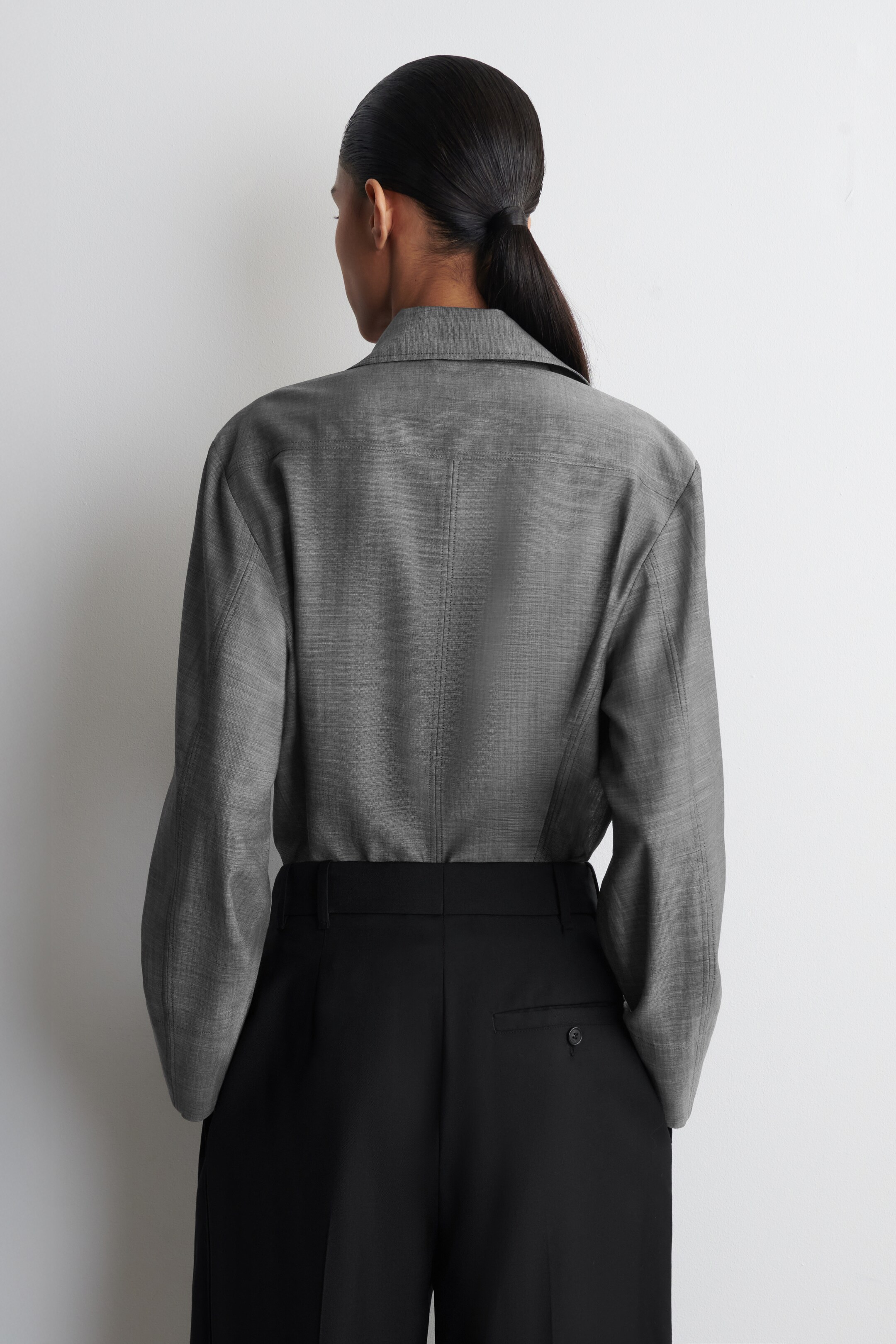 CHEMISE EN LAINE ET RAMIE À DÉTAIL NOUÉ - GRIS CHINÉ - FEMME | H&M FR