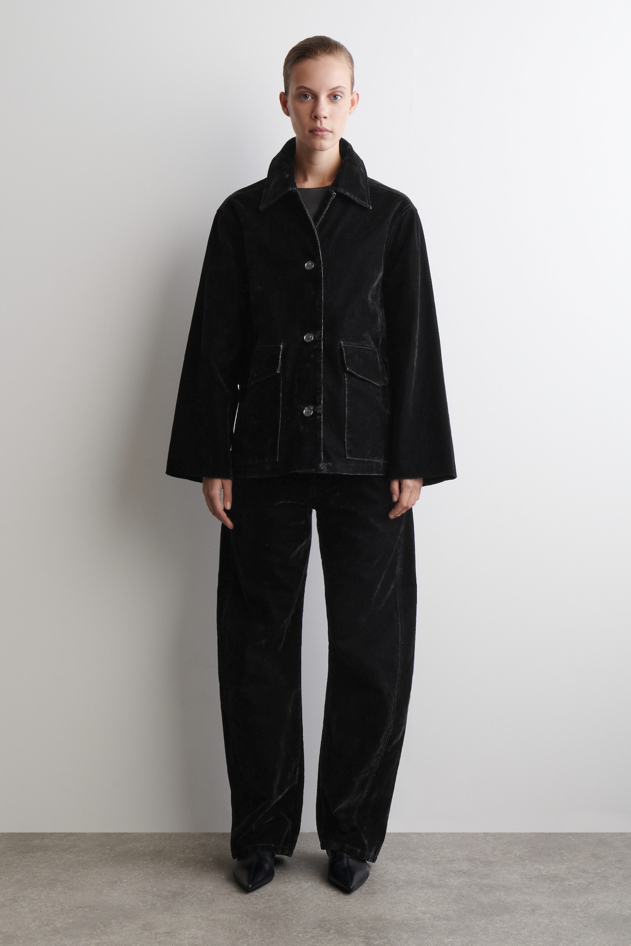 FLOCKED-DENIM JACKET - BLACK | COS
