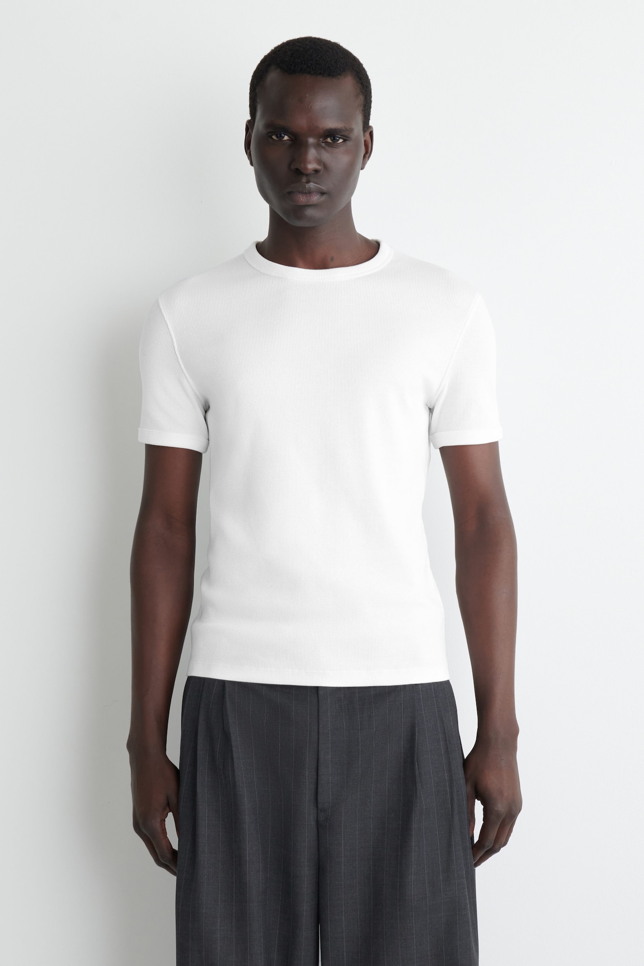 SLIM RIBBED COTTON T-SHIRT - WHITE | COS