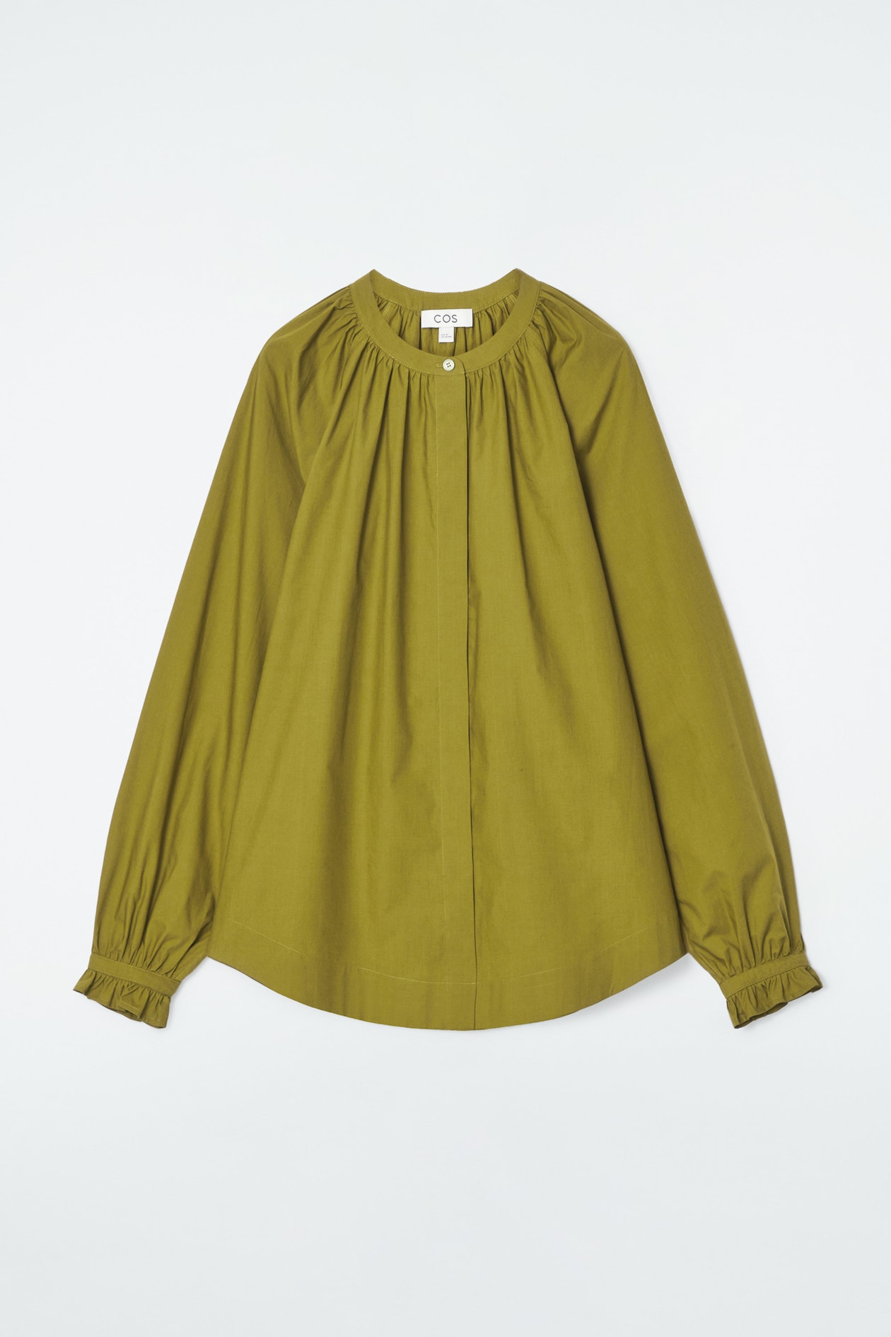 RUFFLED-CUFF GATHERED BLOUSE - OLIVE GREEN | COS