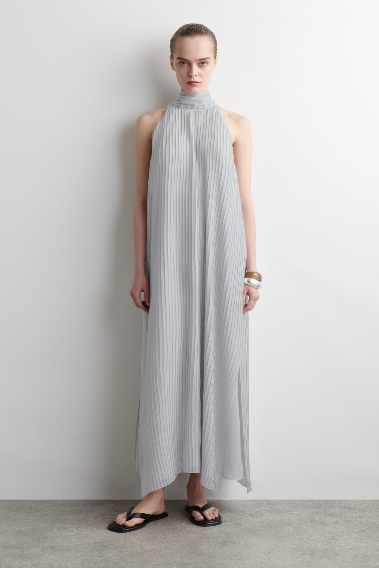 PLEATED HALTERNECK MAXI DRESS - LIGHT BLUE | COS