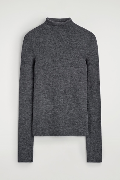 SEAMLESS MERINO WOOL TURTLENECK LONG-SLEEVED TOP - CHARCOAL MÉLANGE ...