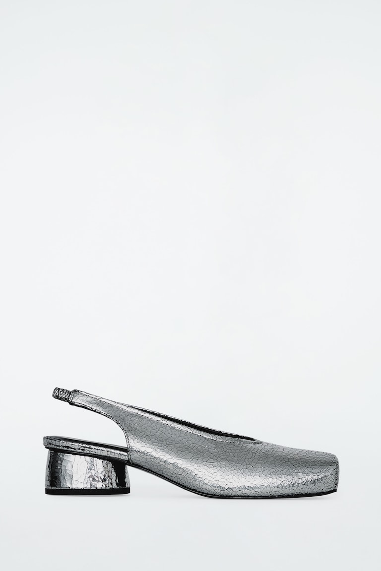 SQUARE-TOE LEATHER HEELED BALLET PUMPS - SILVER | COS AU