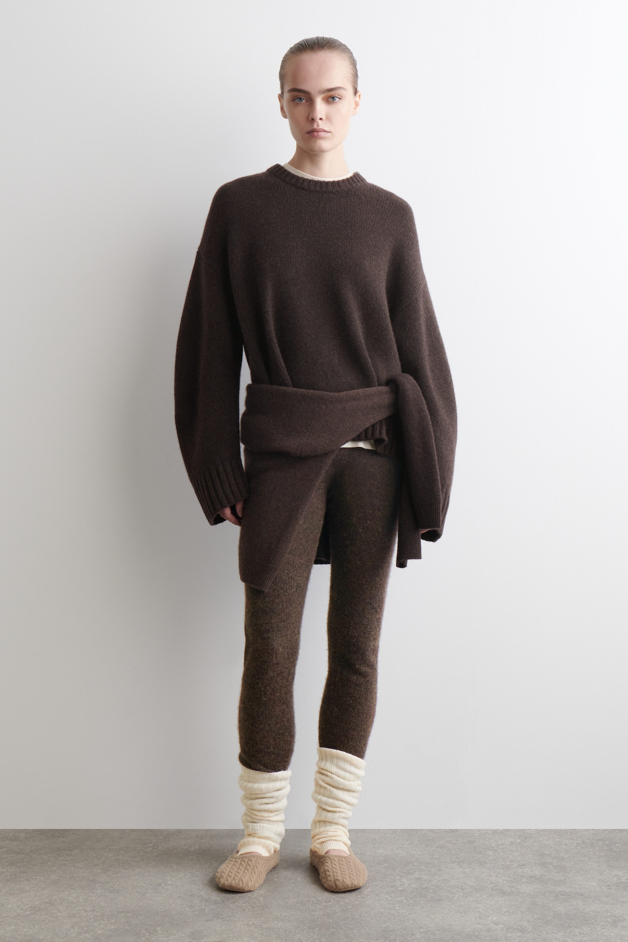 CABLE-KNIT SLIPPERS - BEIGE | COS AU
