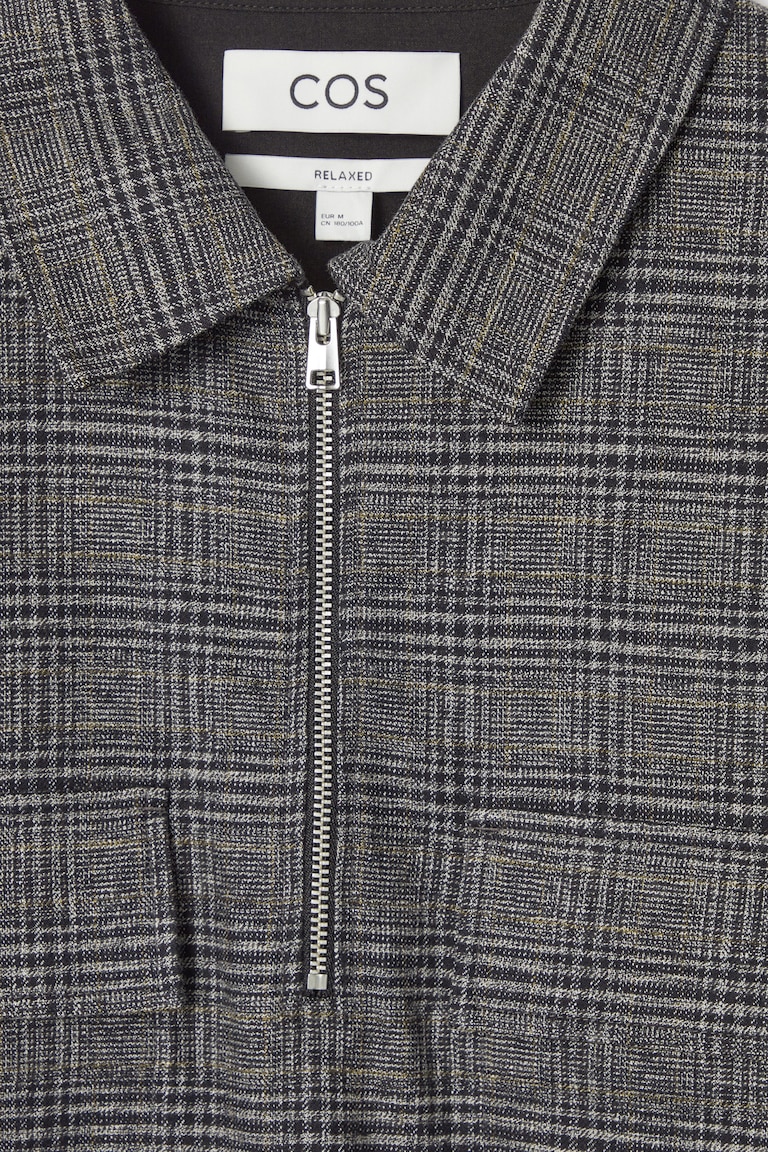 RELAXED CHECKED COTTON HALF-ZIP SHIRT - BLACK / CHECKED | COS