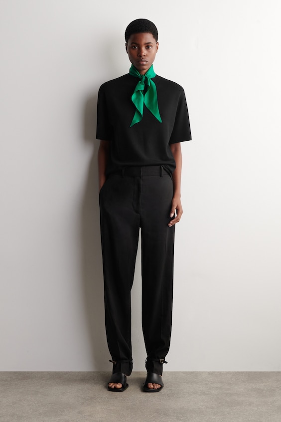 SCARF-DETAIL MERINO WOOL T-SHIRT - BLACK / GREEN | COS