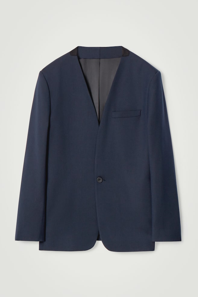 REGULAR COLLARLESS WOOL-BLEND BLAZER - NAVY | COS AU