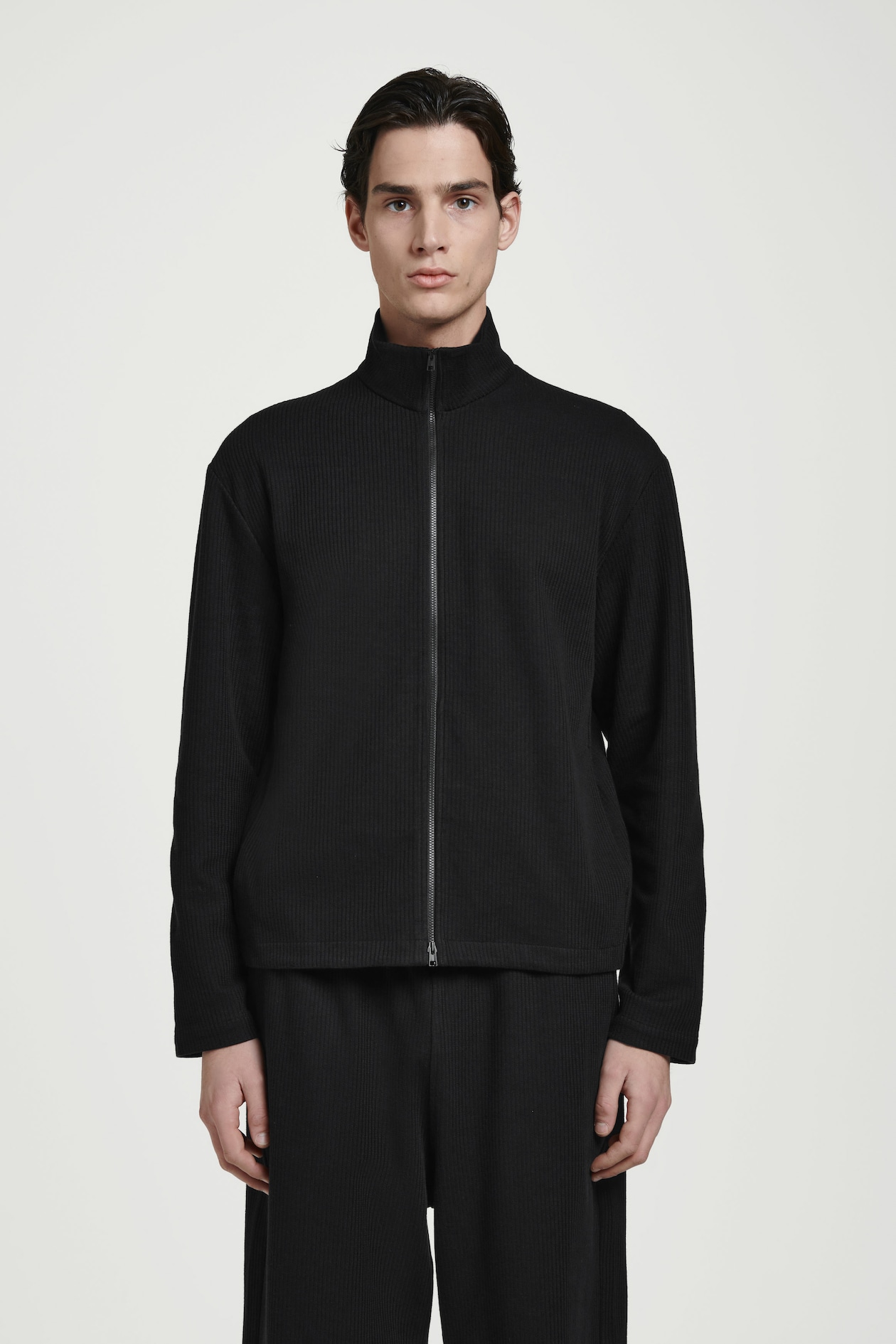 RIBBED JERSEY TRACK JACKET - BLACK | COS