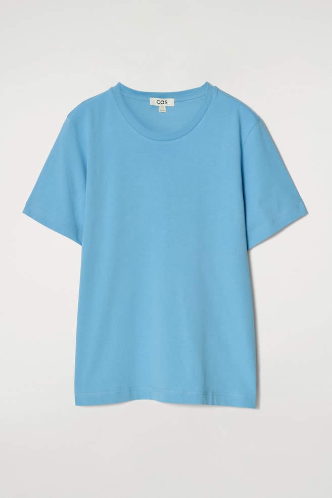 CAMISETA DE ALGODÓN CON CUELLO REDONDO - AZUL CLARO | COS ES