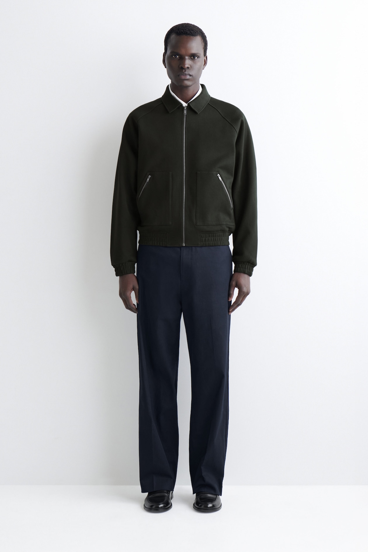 COTTON-JERSEY BOMBER JACKET - DARK GREEN | COS DE