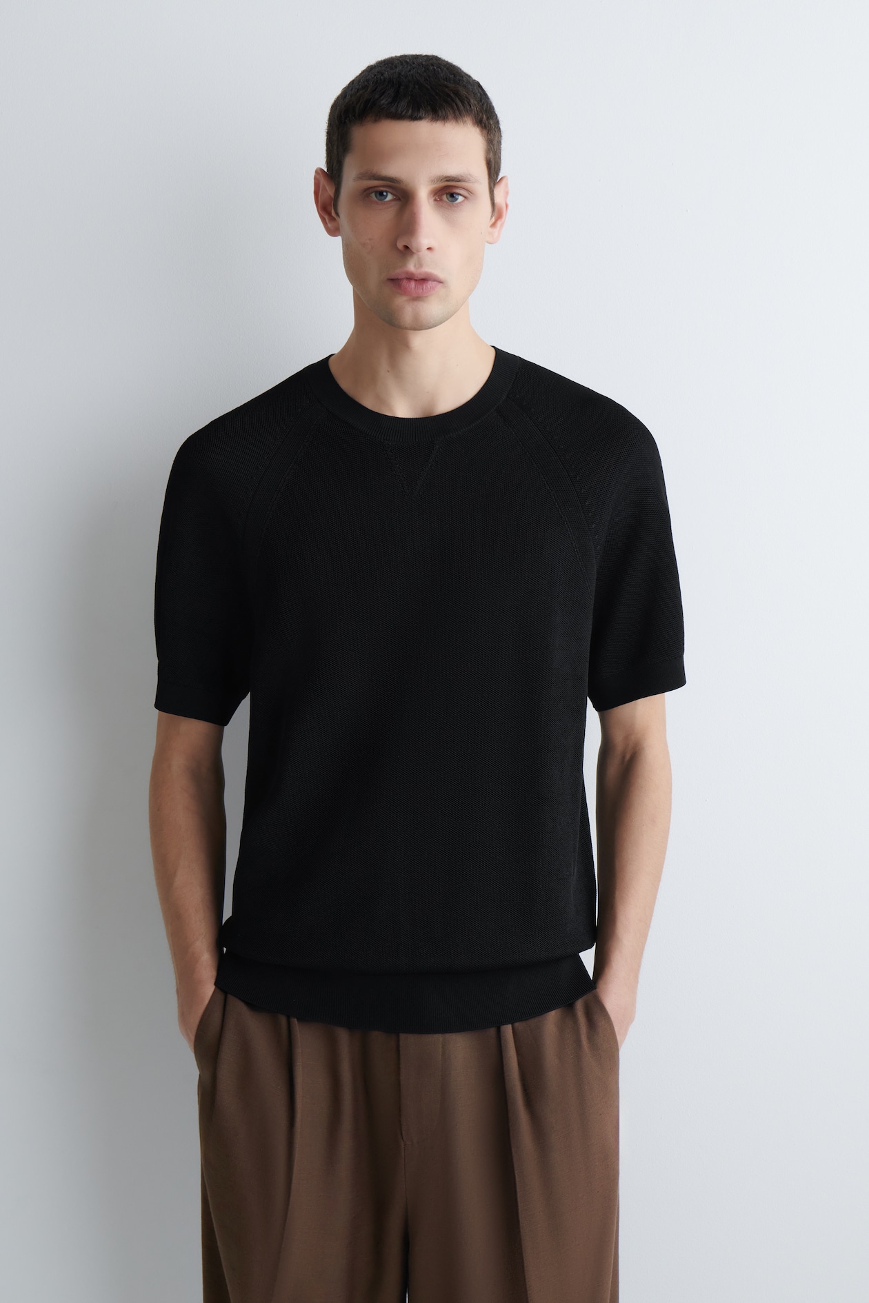 T-SHIRT MAILLE DOUBLE FACE - NOIR - HOMME | H&M BE