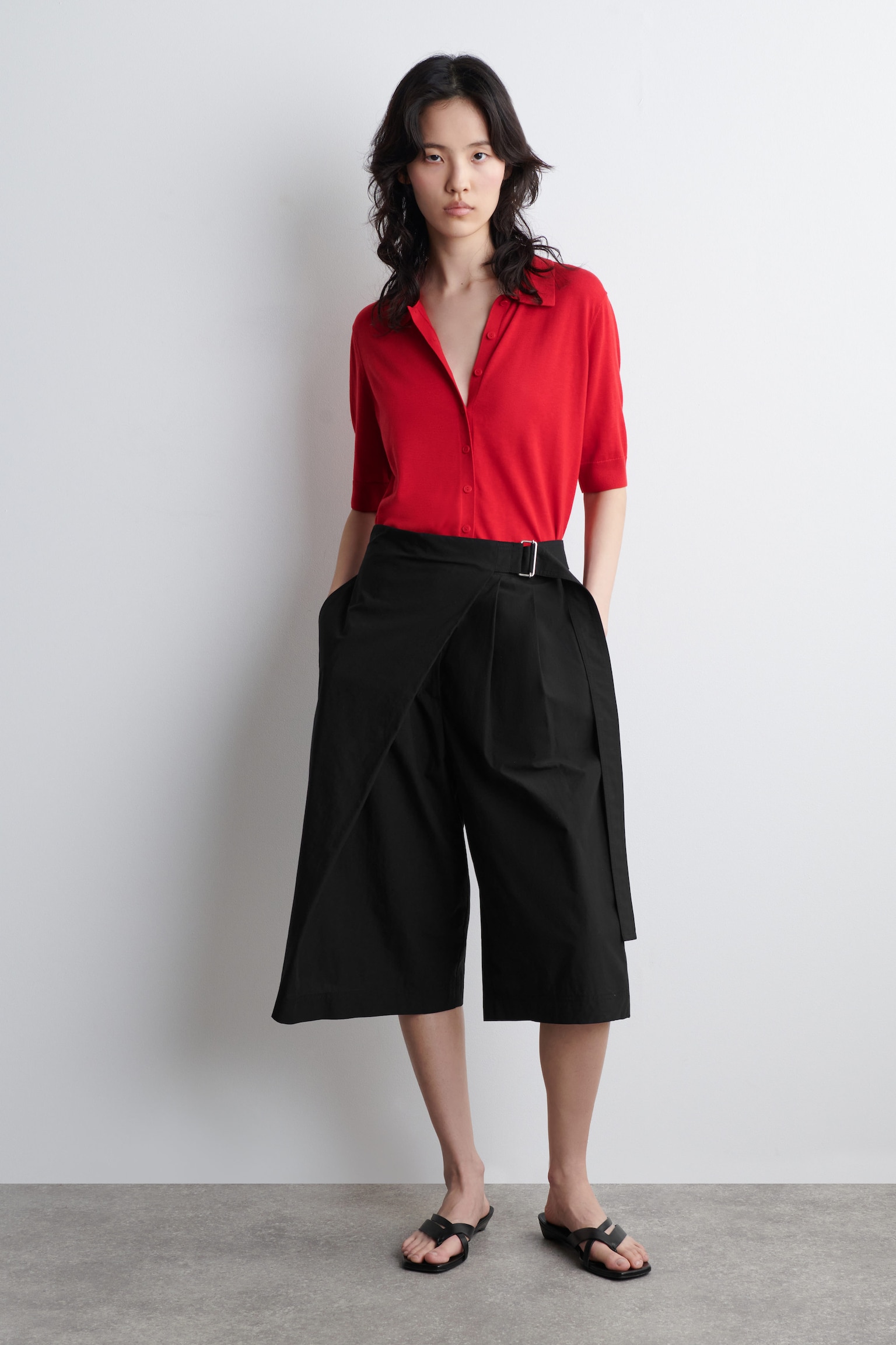 MERINO WOOL-BLEND POLO CARDIGAN - RED | COS