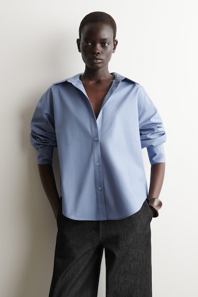 OPEN-COLLAR COTTON SHIRT - BLUE | COS GB