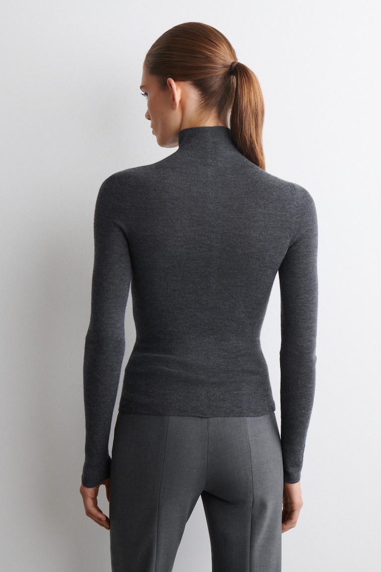 SEAMLESS MERINO WOOL TURTLENECK LONG-SLEEVED TOP - CHARCOAL MÉLANGE ...