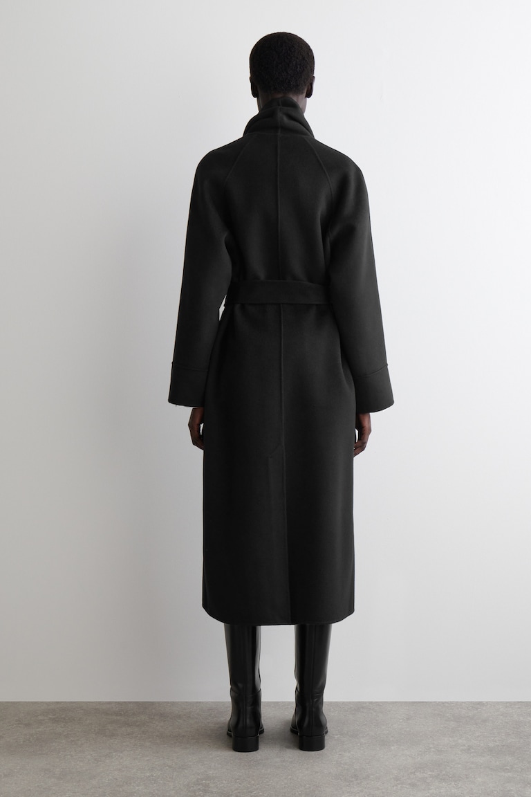 BELTED DOUBLE-FACED WOOL LONG COAT - BLACK | COS