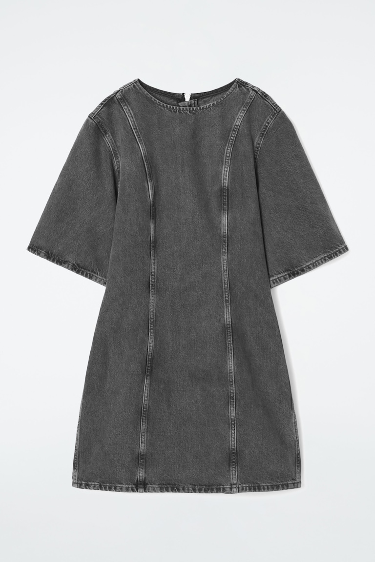 PANELLED DENIM MINI DRESS - BLACK | COS