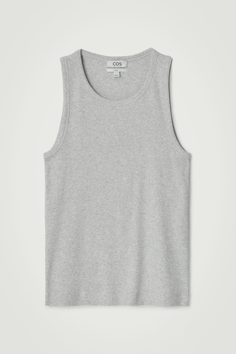 SLIM RIBBED COTTON TANK TOP - GRAY MÉLANGE | COS