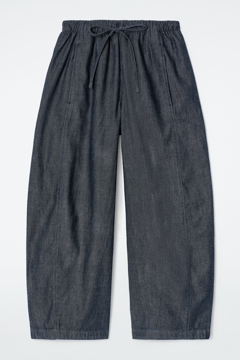 BARREL-LEG DENIM DRAWSTRING PANTS - DARK BLUE | COS