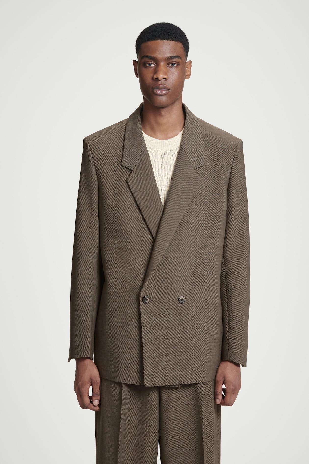 RELAXED DOUBLE-BREASTED WOOL-BLEND BLAZER - DARK BEIGE | COS