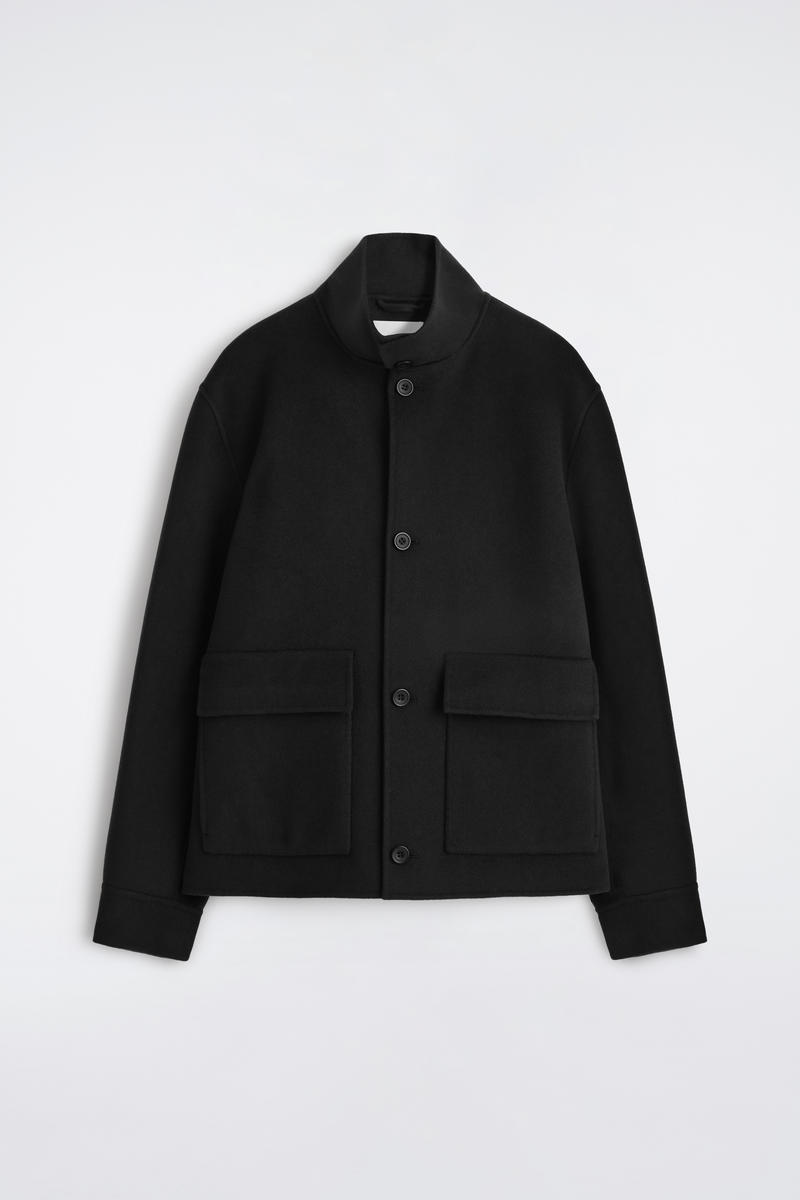 Cos Double-faced Wool Funnel Neck Jacket In Black | ModeSens