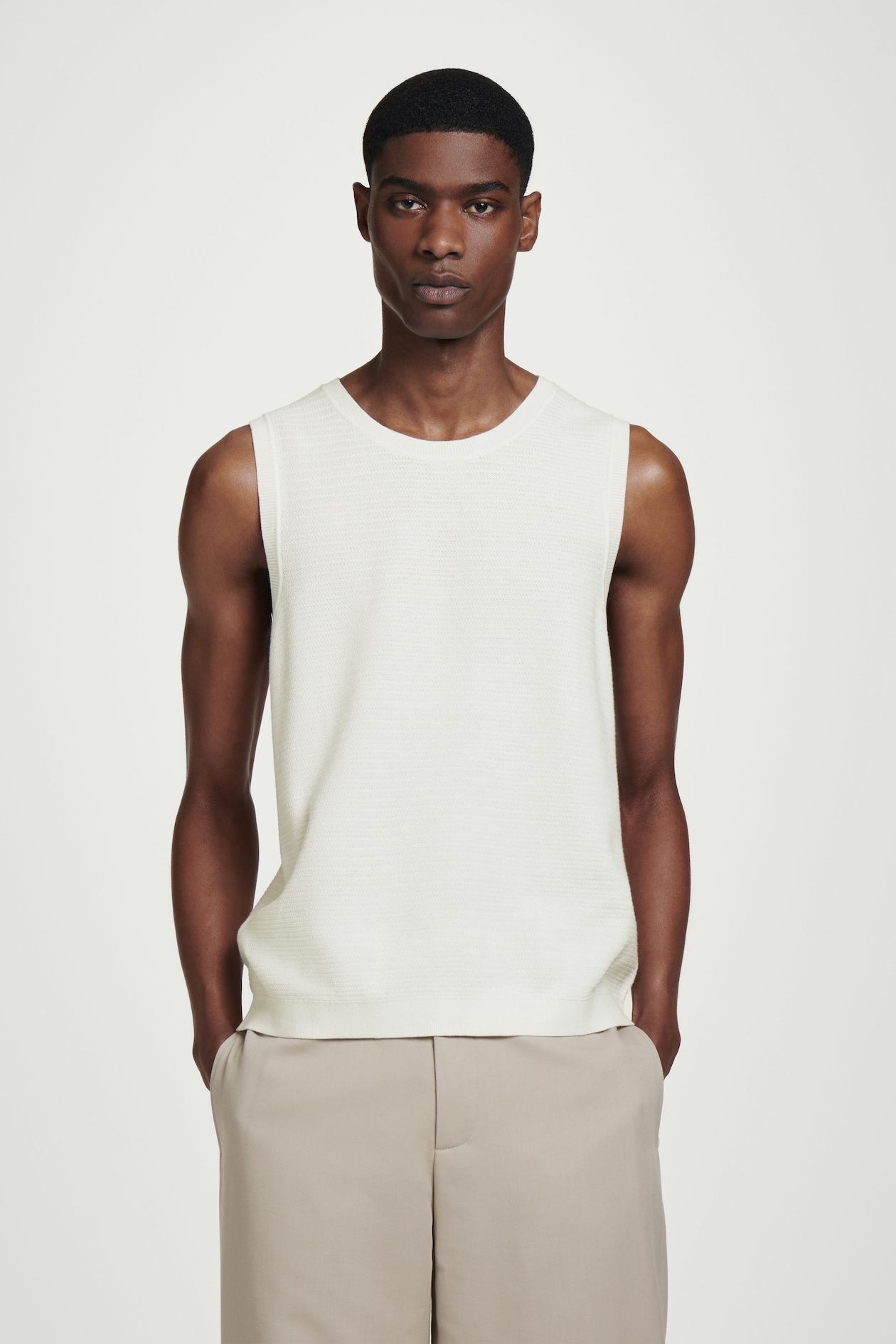 TEXTURED KNITTED COTTON TANK TOP - OFF-WHITE | COS