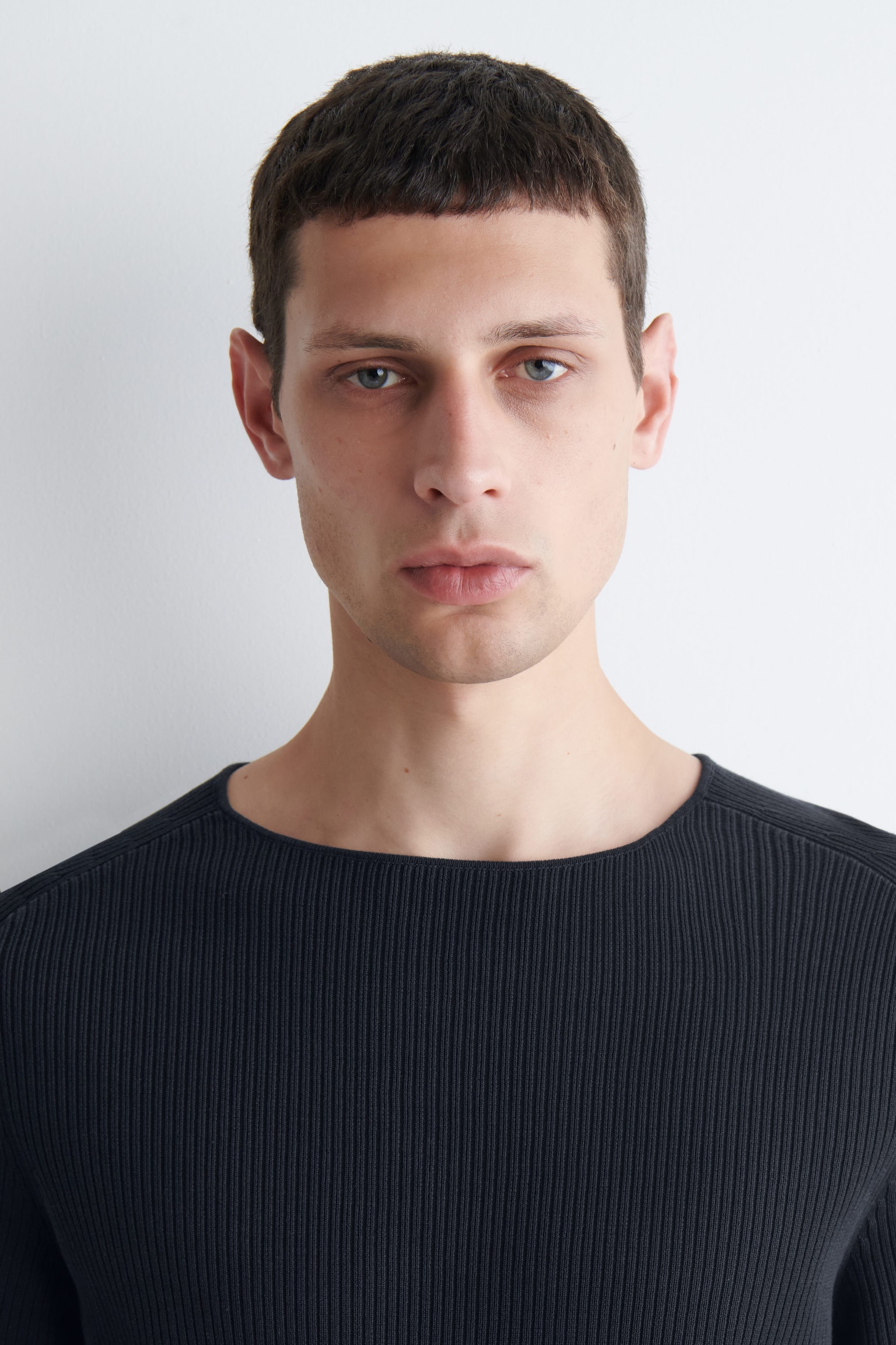 RIBBED-KNIT BOAT-NECK T-SHIRT - NAVY | COS AU